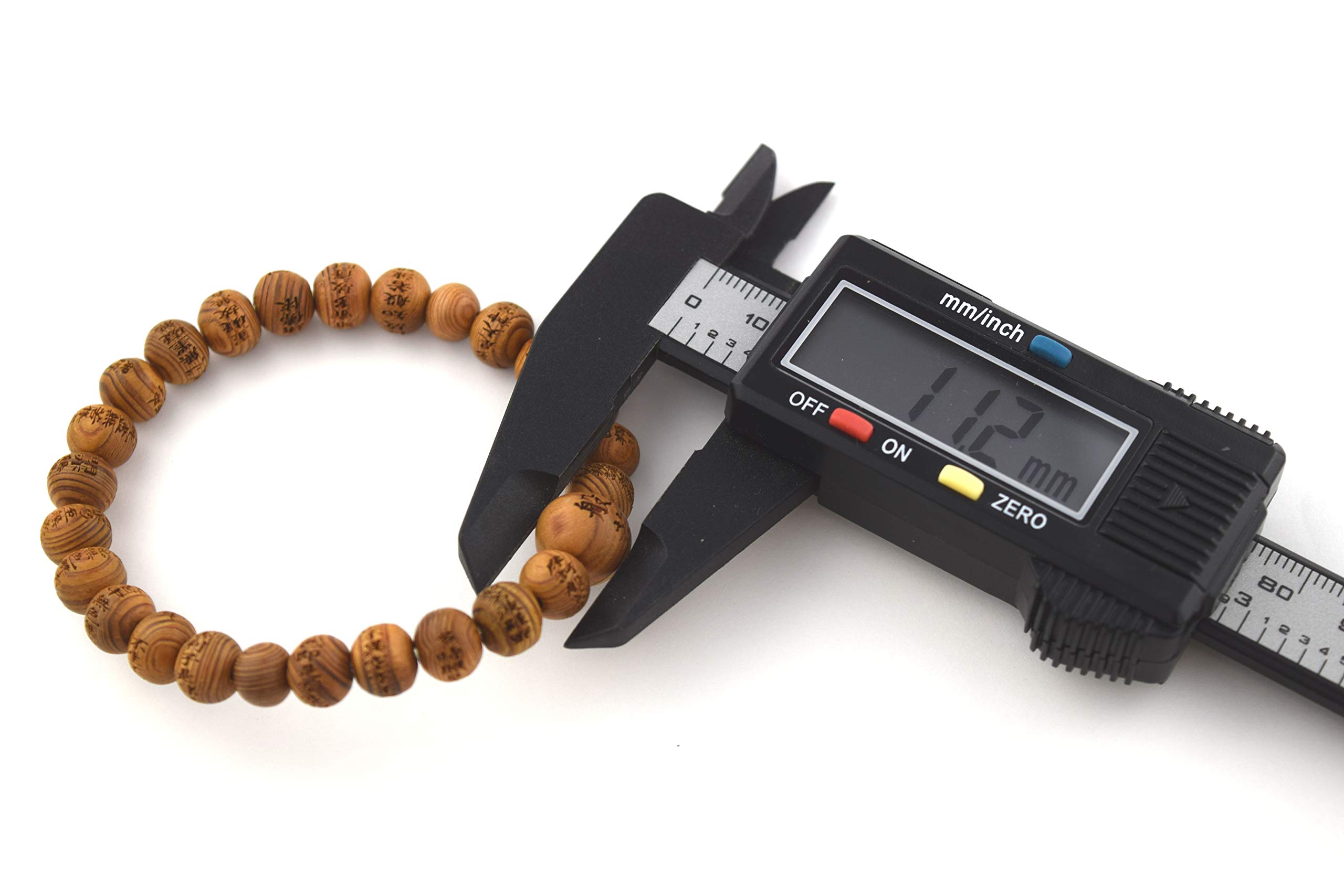 京都あさひ屋 Japanese Cedar Yakusugi Wood Heart Sutra carve Beads Bracelet Juzu dhyana Zen Kyoto rare Handmade for Men Women Gift Elastic Mala UDA108 (7.5-8.0mm)