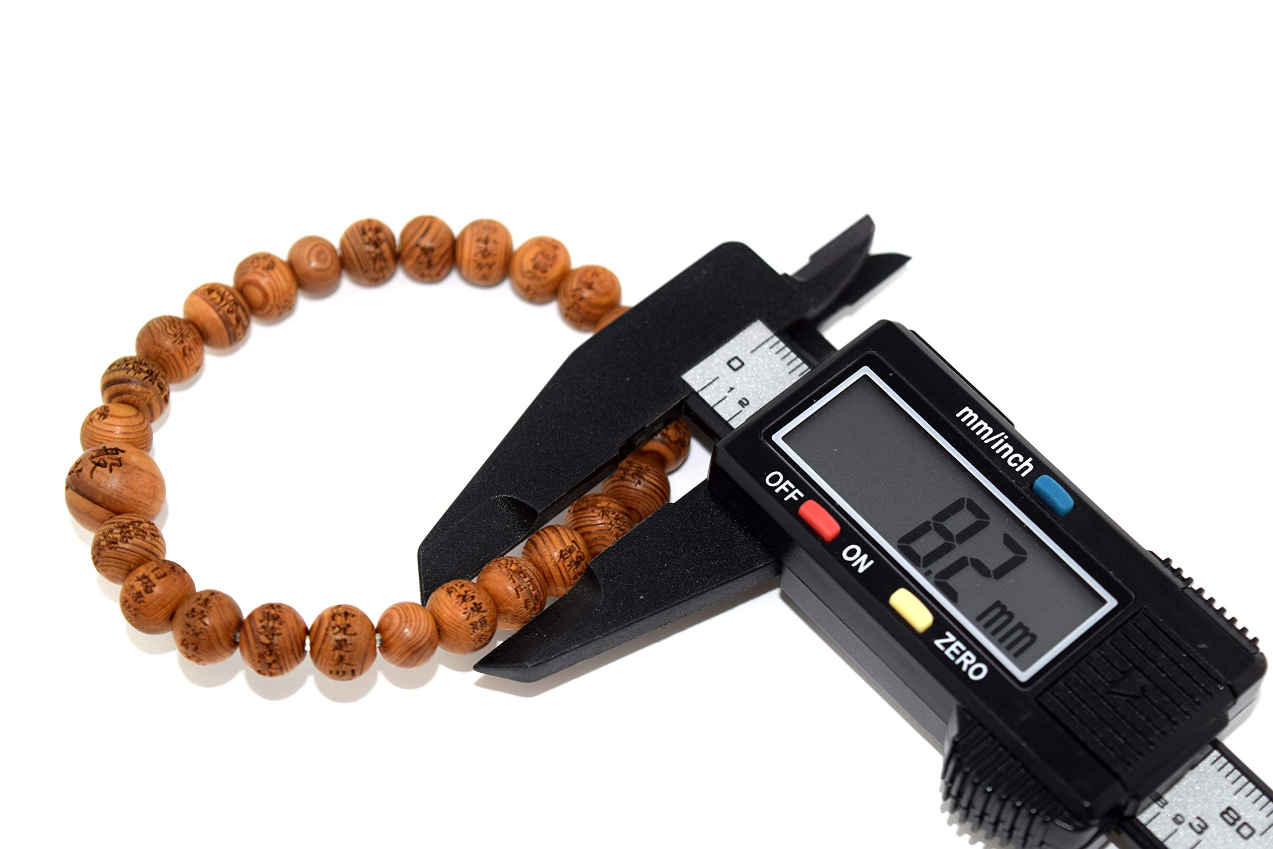 京都あさひ屋 Japanese Cedar Yakusugi Wood Heart Sutra carve Beads Bracelet Juzu dhyana Zen Kyoto rare Handmade for Men Women Gift Elastic Mala UDA108 (7.5-8.0mm)