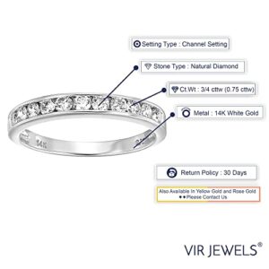 Vir Jewels 3/4 carat (ctw) Diamond Wedding Anniversary Band for Women, Half Eternity Round Diamond Engagement Ring 14K White Gold Channel Set 0.75 cttw, Size 5.5