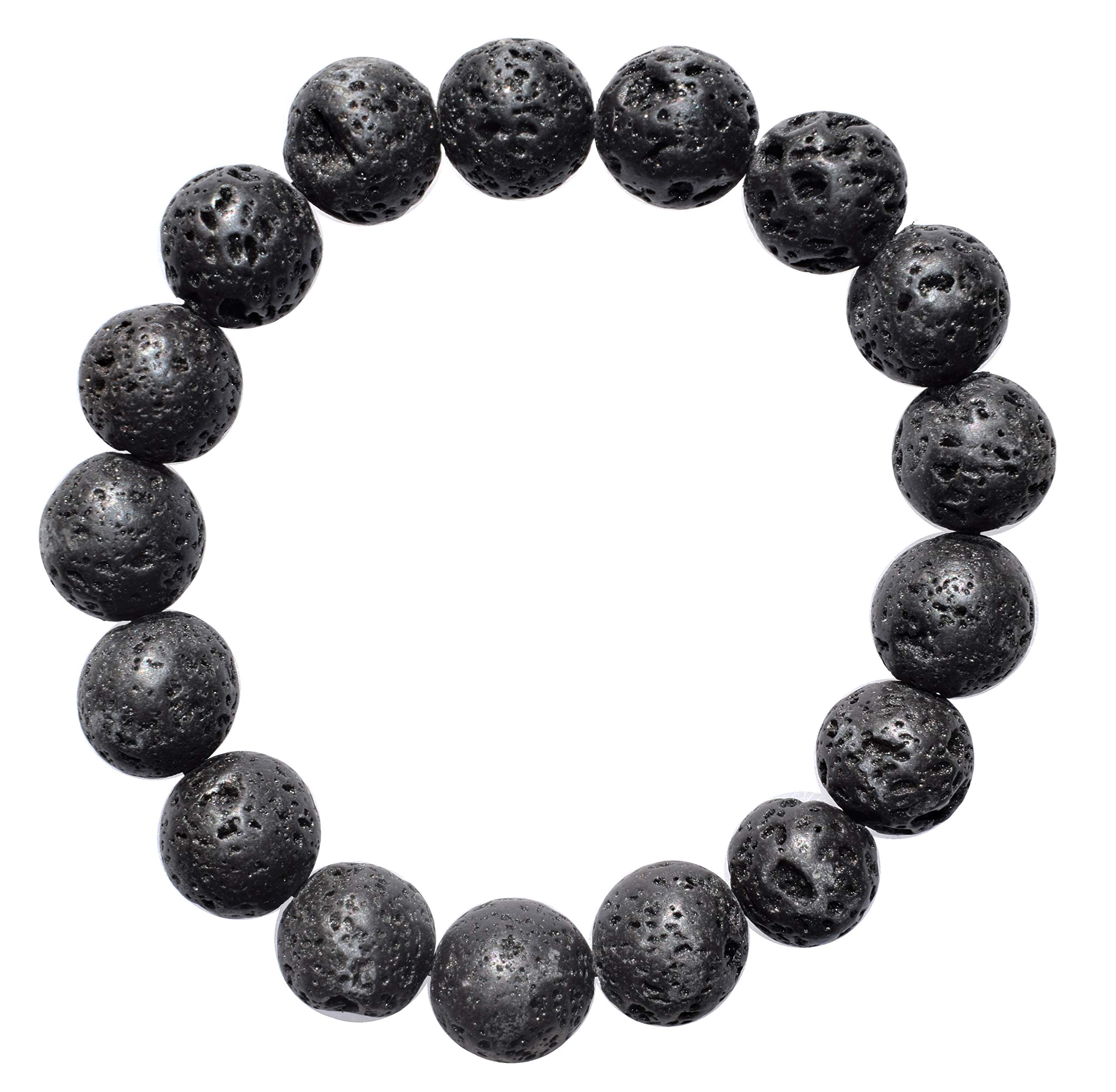 CHARGED Natural Pahoehoe Lava Stone Crystal Essential Oil Diffuser 12mm Bracelet Selenite Charger (12mm Bead Bracelet)