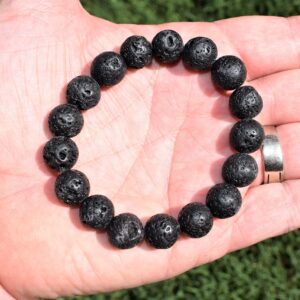 CHARGED Natural Pahoehoe Lava Stone Crystal Essential Oil Diffuser 12mm Bracelet Selenite Charger (12mm Bead Bracelet)