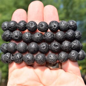 CHARGED Natural Pahoehoe Lava Stone Crystal Essential Oil Diffuser 12mm Bracelet Selenite Charger (12mm Bead Bracelet)