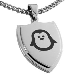 tioneer stainless steel penguin icon shield pendant necklace