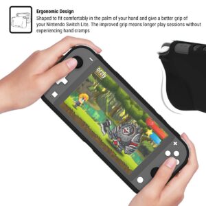 Orzly Grip Case for Nintendo Switch Lite – Case with Comfort Padded Hand Grips, Kickstand, Pack of Thumb Grips - Black