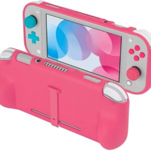 Orzly Grip Case Compatible for use with Nintendo Switch Lite – Case with Comfort Padded Hand Grips, Kickstand, & Pack of Thumb Grips - Pink