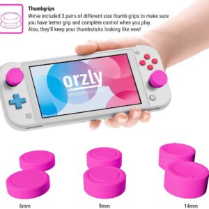 Orzly Grip Case Compatible for use with Nintendo Switch Lite – Case with Comfort Padded Hand Grips, Kickstand, & Pack of Thumb Grips - Pink