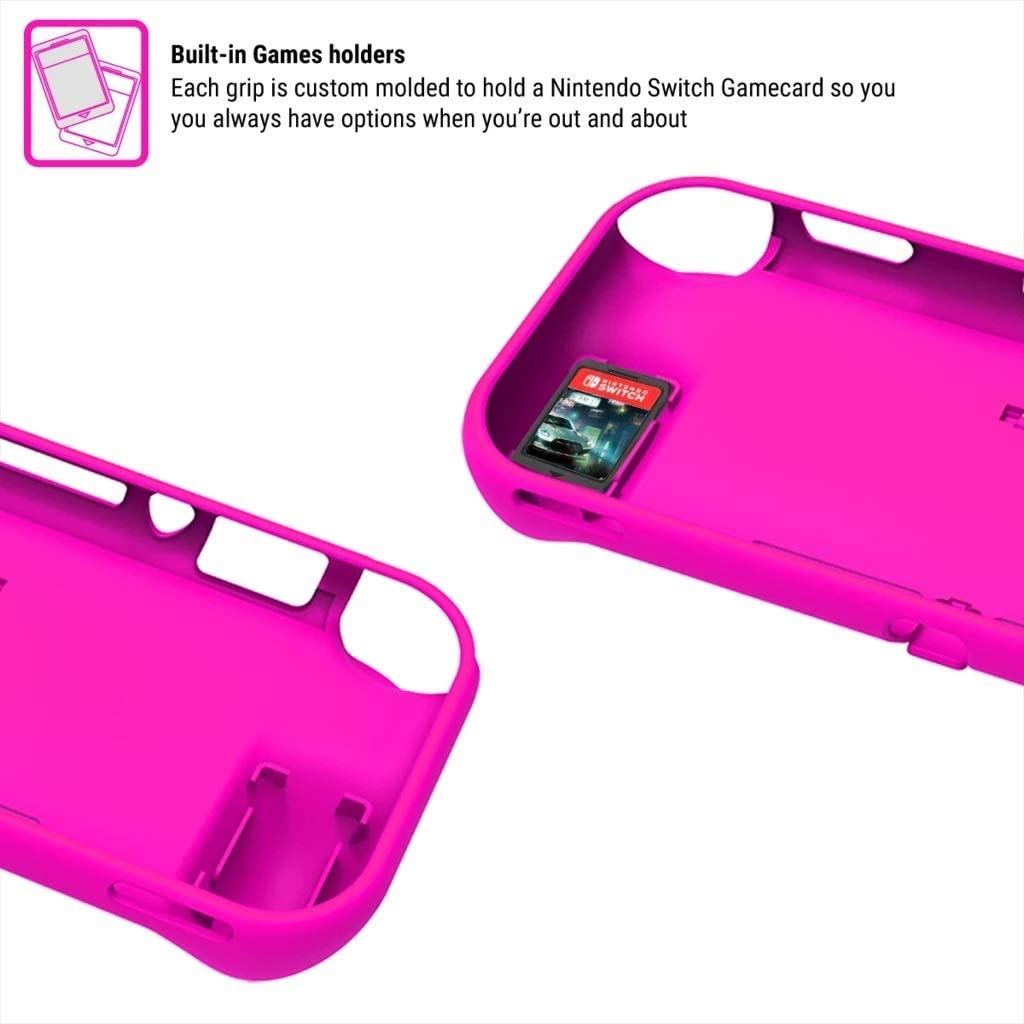 Orzly Grip Case Compatible for use with Nintendo Switch Lite – Case with Comfort Padded Hand Grips, Kickstand, & Pack of Thumb Grips - Pink