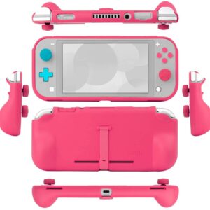 Orzly Grip Case Compatible for use with Nintendo Switch Lite – Case with Comfort Padded Hand Grips, Kickstand, & Pack of Thumb Grips - Pink