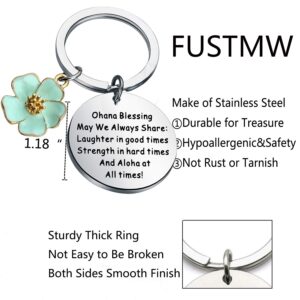 FUSTMW Ohana Keychain Blessing Gifts Hibiscus Charm Keychain Hawaiian Ohana Jewelry Gift for Family Best Friends Gift (silver)