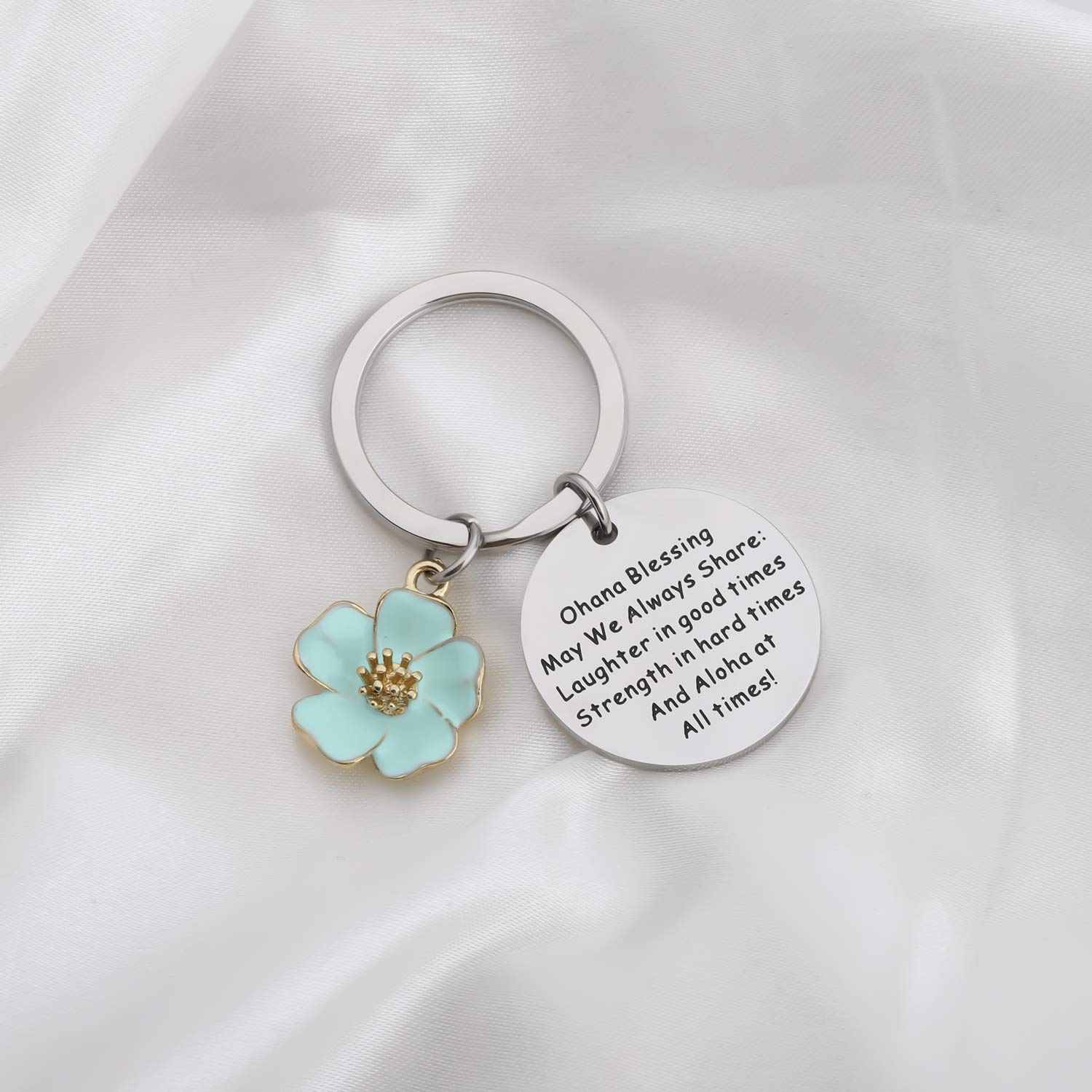 FUSTMW Ohana Keychain Blessing Gifts Hibiscus Charm Keychain Hawaiian Ohana Jewelry Gift for Family Best Friends Gift (silver)