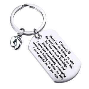 fustmw midwife thank you gifts midwife keychain doula nurse gift appreciation gift for midwife obstetrician thank you for helping me with the most important day of my life (silver)