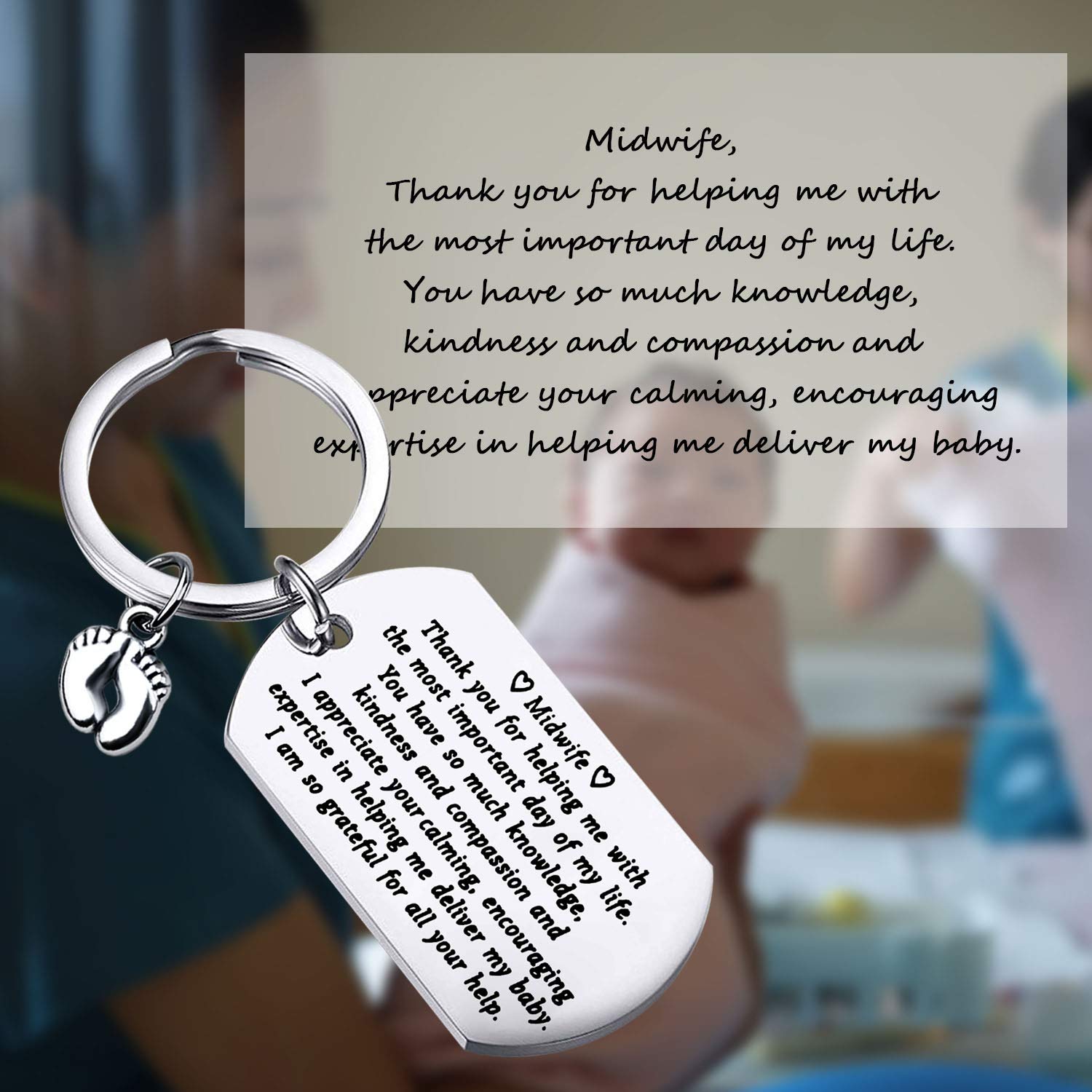 FUSTMW Midwife Thank You Gifts Midwife Keychain Doula Nurse Gift Appreciation Gift For Midwife Obstetrician Thank You For Helping Me With The Most Important Day Of My Life (silver)