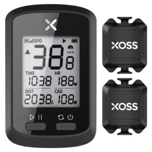 xoss g+ gps bike computer ant+ with 2 smart cadence sensor, bluetooth cycling computer, wireless bicycle speedometer odometer, waterproof mtb tracker fits all bikes (support heart rate monitor)