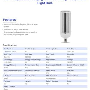 Feit Electric C4000/5K/LEDG2 300W Equivalent Mini Corn Bulb, Corn Cob High Output LED Light Bulb, E26 Base, 5000K Daylight, 3” x 3” x 7”