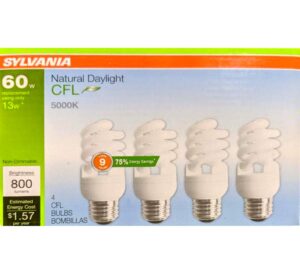 sylvania 4-pack 60-w equivalent cfl light fixture light bulbs