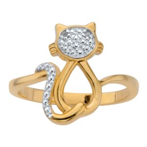 palmbeach yellow gold-plated genuine diamond accent cat ring sizes 6-10 size 8