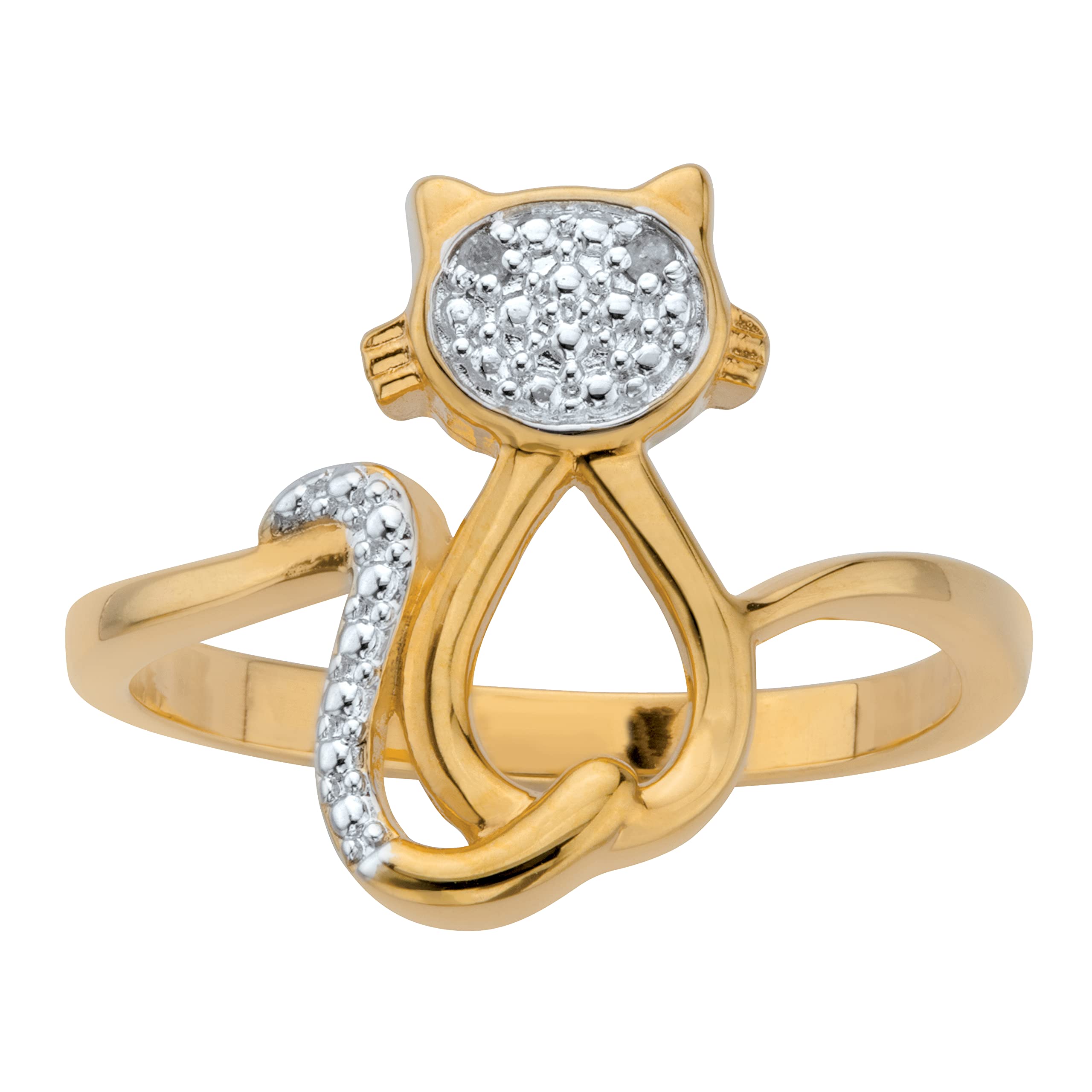 PalmBeach Yellow Gold-plated Genuine Diamond Accent Cat Ring Sizes 6-10 Size 8