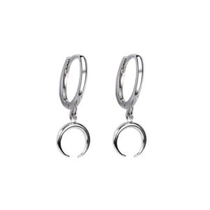 tiny moon dangle hoop earrings for women girls s925 sterling silver charms hoops crescent half moon horn drop tiny cuff cartilage helix minimalist polished earrings fashion jewelry (silver)