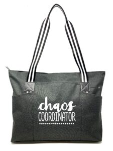 brooke & jess designs chaos coordinator tessa black zipper canvas tote bag - gift ideas for female bosses, thank you office appreciation gift