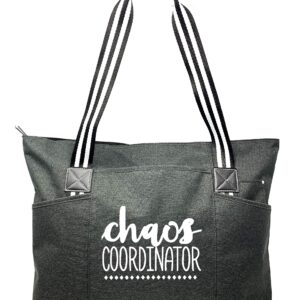 Brooke & Jess Designs Chaos Coordinator Tessa Black Zipper Canvas Tote Bag - Gift Ideas for Female Bosses, Thank You Office Appreciation Gift