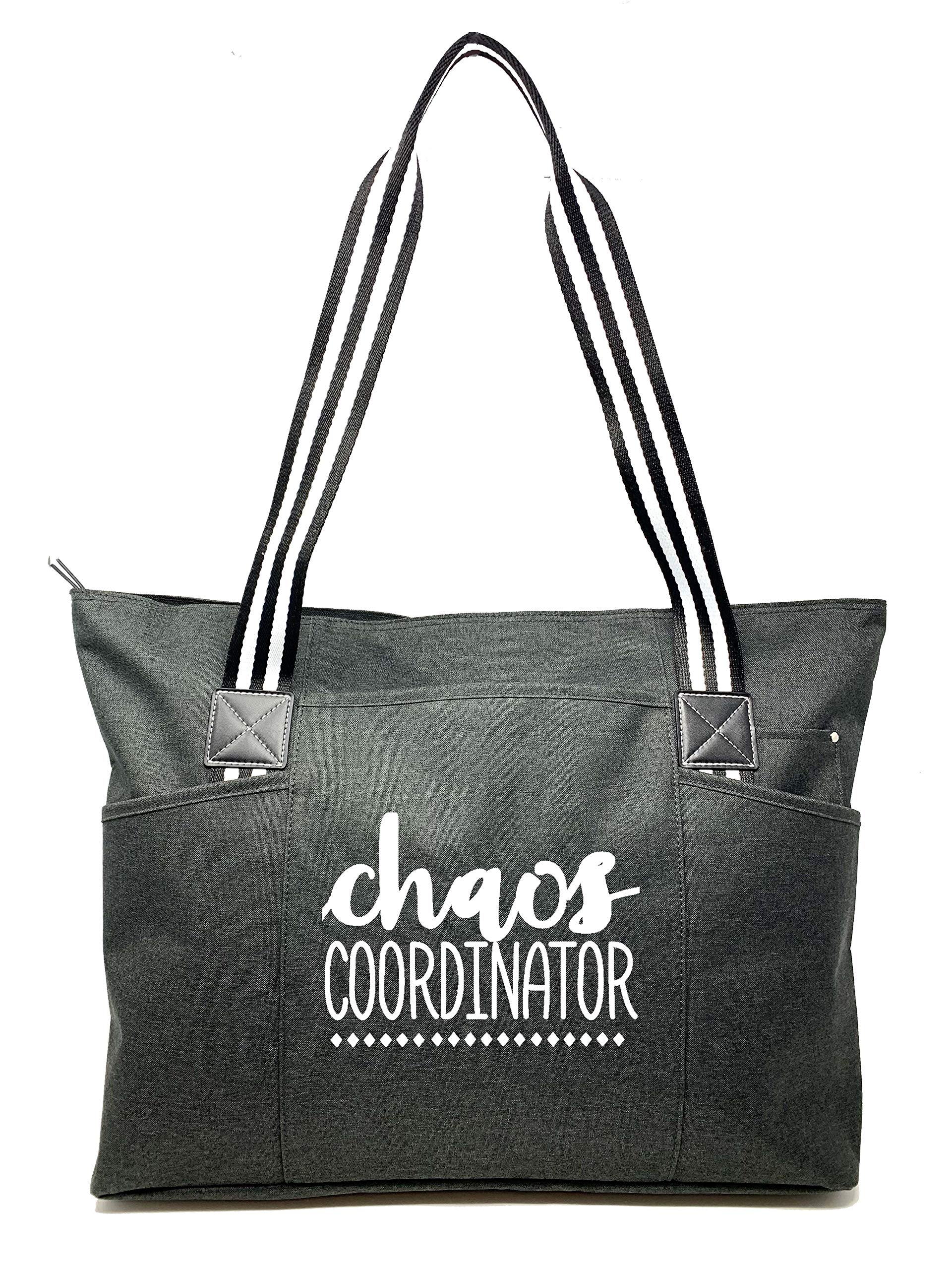 Brooke & Jess Designs Chaos Coordinator Tessa Black Zipper Canvas Tote Bag - Gift Ideas for Female Bosses, Thank You Office Appreciation Gift