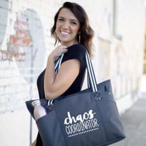 Brooke & Jess Designs Chaos Coordinator Tessa Black Zipper Canvas Tote Bag - Gift Ideas for Female Bosses, Thank You Office Appreciation Gift