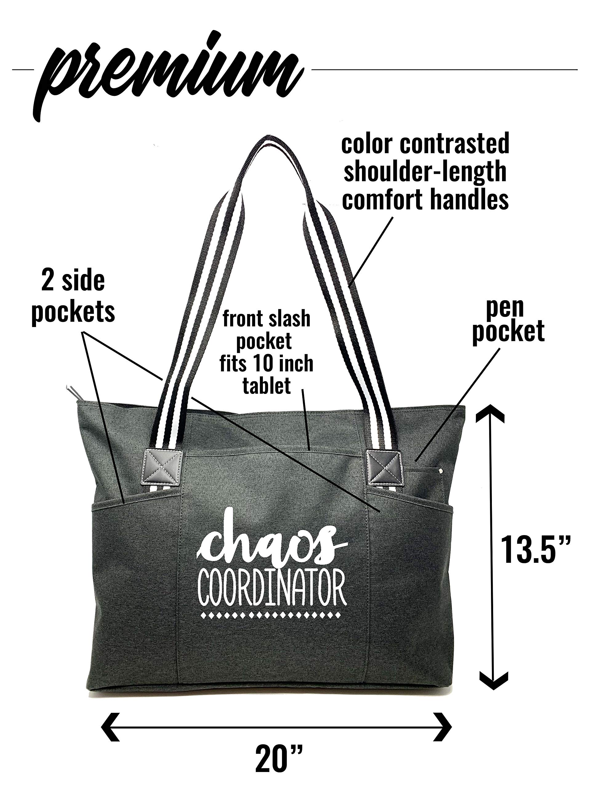 Brooke & Jess Designs Chaos Coordinator Tessa Black Zipper Canvas Tote Bag - Gift Ideas for Female Bosses, Thank You Office Appreciation Gift