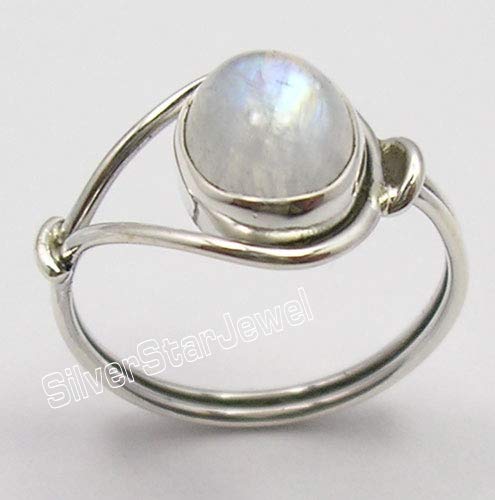 SilverStarJewel 925 Silver Oval Moonstone June Birthstone Ring for Women New Year Any Size 4.5 to 12