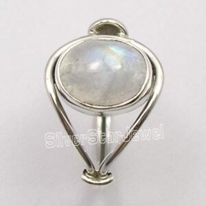 SilverStarJewel 925 Silver Oval Moonstone June Birthstone Ring for Women New Year Any Size 4.5 to 12