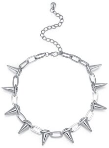 spike necklace spike choker rivet goth necklaces chokers with spikes and chain streetwear vintage punk necklace for women men silver