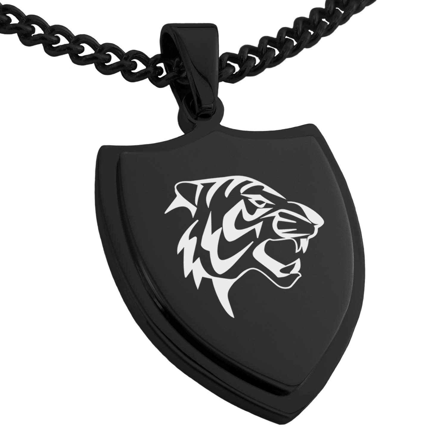 Black Stainless Steel Tiger Shield Pendant Necklace