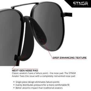 STNGR Aviators Sunglasses (Black, Smoke)