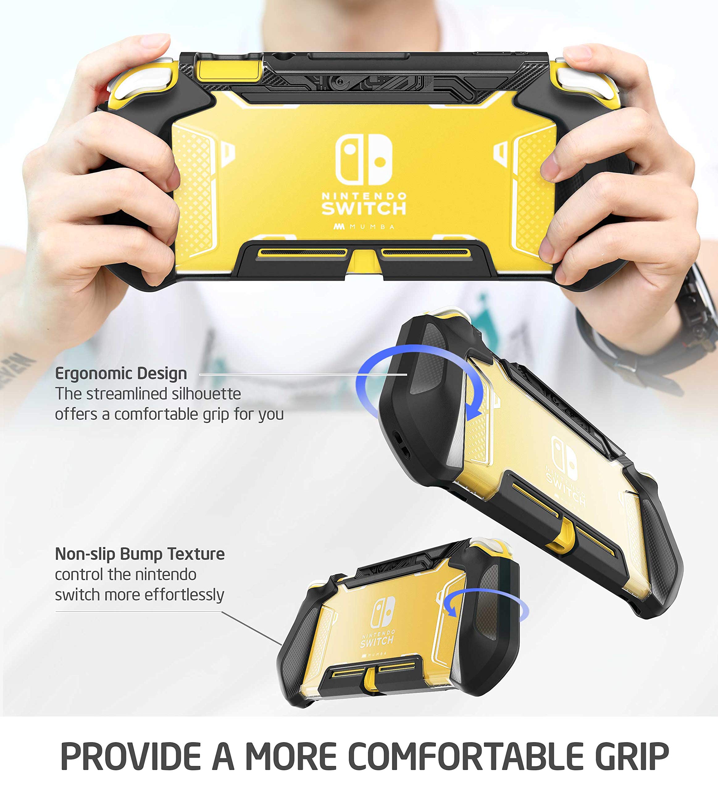 Mumba Grip Case for Nintendo Switch Lite, [Blade Series] TPU Protective Portable Cover Accessories Compatible with Switch Lite Console 2019 Release (Black)