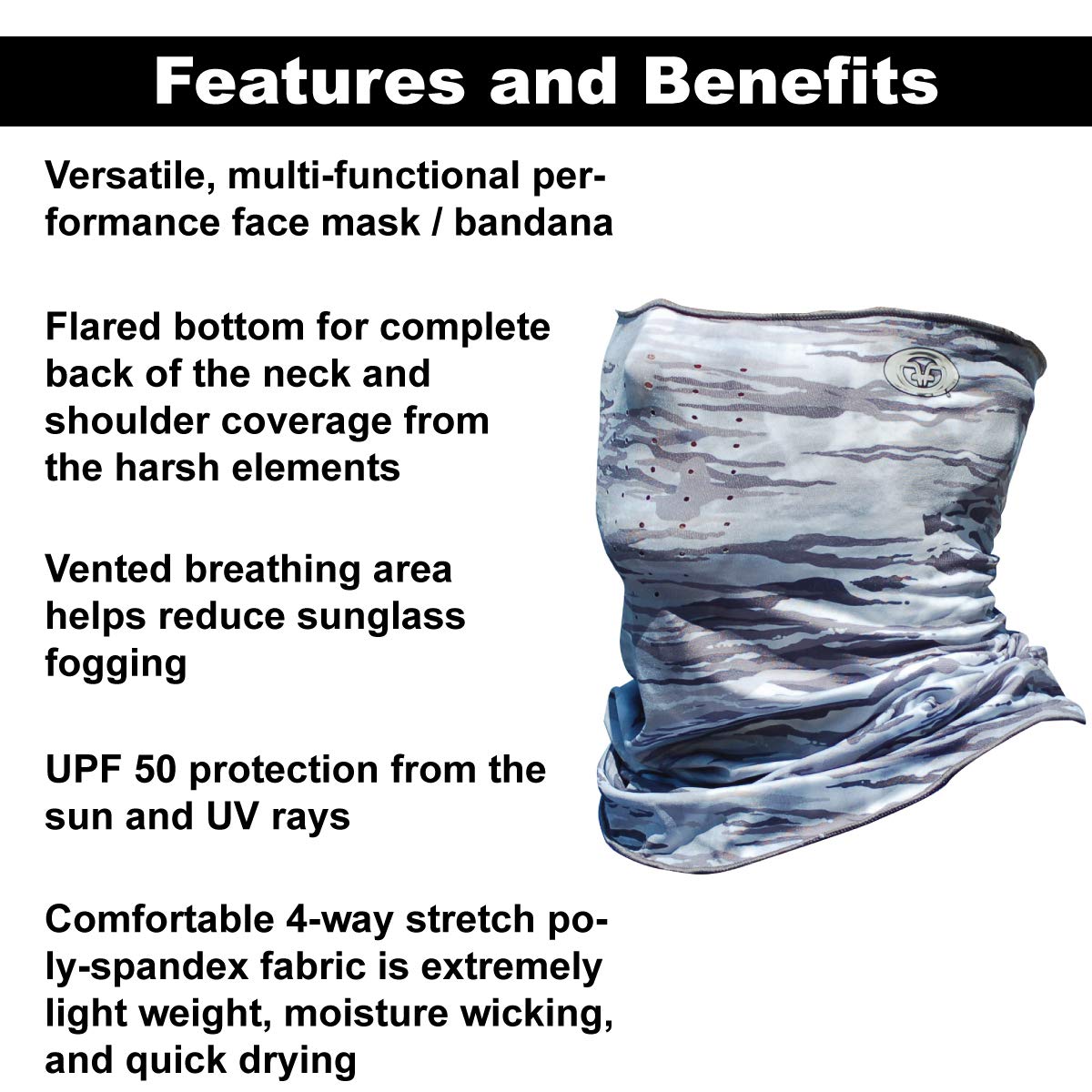 Flying Fisherman SunBandit: Neck Gaiter Mask for Men & Women, UV Face Protection for Sports & Outdoors, Lightweight Multi-Functional Outdoor Clothing | WATER CAMO, Gray (SB1205P)