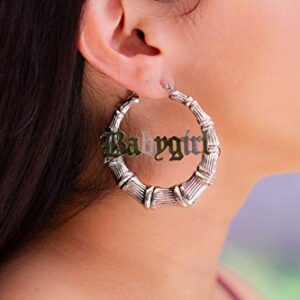 Old English Font Word 9cm elegant Large Bamboo Earrings Hip-Pop Style Fashion Party Accessory