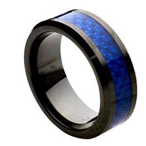 free personalized laser engraving ring for men and ring for women ceramic band rings 8mm beveled edge black ceramic ring blue carbon fiber inlay