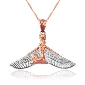 la blingz 14k two-tone rose gold isis egyptian winged goddess pendant necklace (18" necklace)