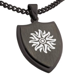 tioneer gunmetal stainless steel apollo greek god of sun shield pendant necklace