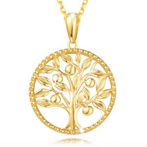 agvana 14k solid real gold tree of life necklace for women dainty pendant necklace fine jewelry birthday gifts for women mom wife her yourself, 16"+2"