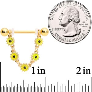 Body Candy 14G Womens Nipplerings Piercing PVD Steel 2Pc Yellow Sunflower Dangle Nipple Ring Set 3/4"