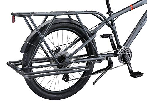 Mongoose Envoy Cargo Bike with 26-Inch Wheels in Grey, Small/Medium Frame, with 8-Speeds, Shimano Drivetrain, Aluminum Cargo Frame, Internal Cable Routing, Mechanical Disc Brakes, and Center Kickstand