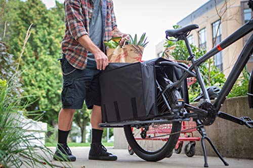 Mongoose Envoy Cargo Bike with 26-Inch Wheels in Grey, Small/Medium Frame, with 8-Speeds, Shimano Drivetrain, Aluminum Cargo Frame, Internal Cable Routing, Mechanical Disc Brakes, and Center Kickstand