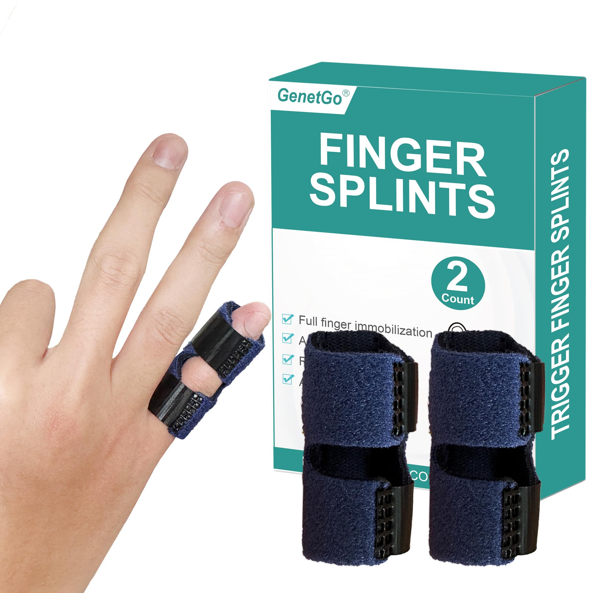 GenetGo Small Trigger Finger Splint - 2 Pack Pinkie Finger Brace for Broken Finger, Finger Knuckle Immobilization for Arthritis Pain, Sport Injuries