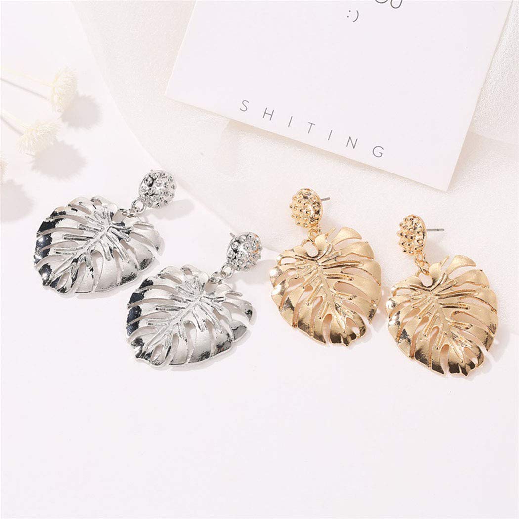 Shegirl Palm Leaf Earrings Hollow Leaves Dangle Earrings Gold Studs Earrings Fashion Jewelry for Women Gift