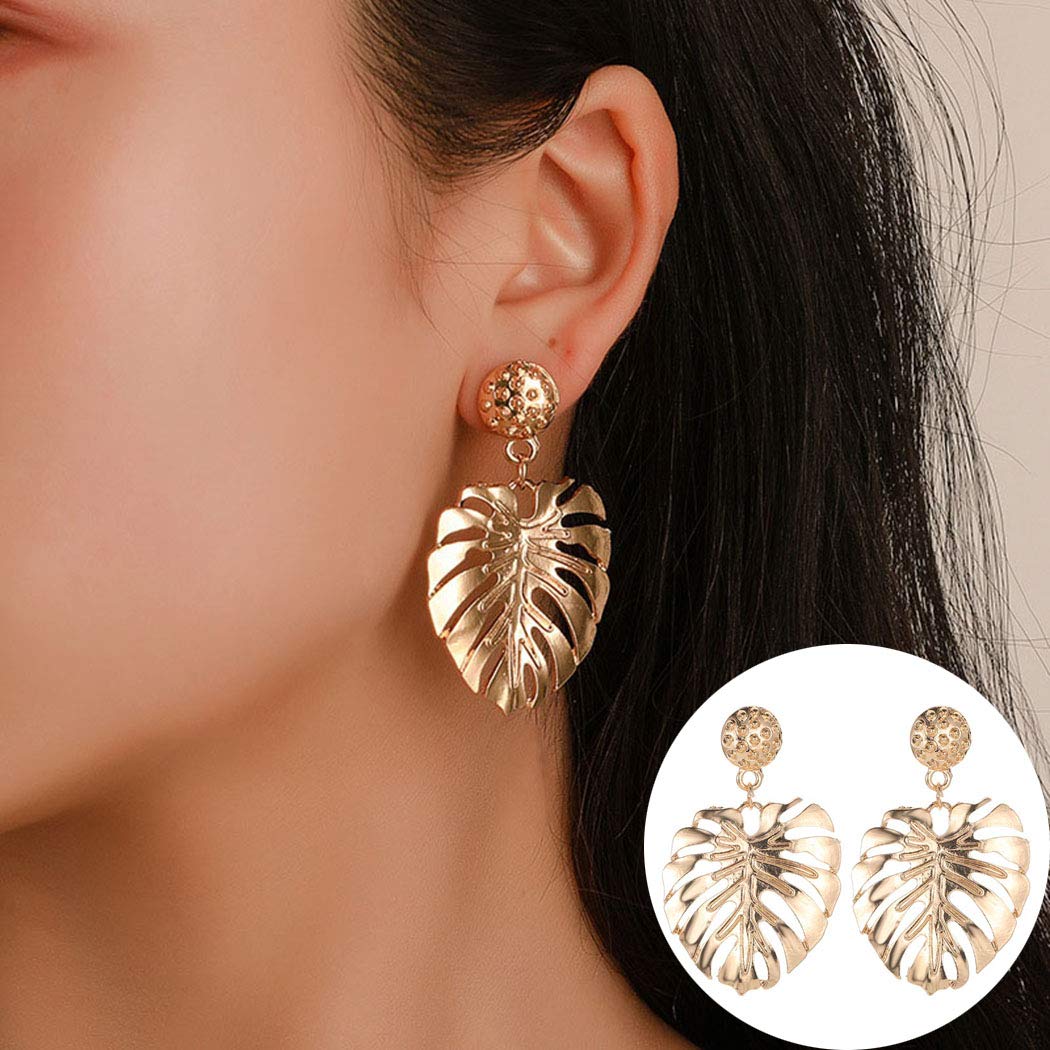 Shegirl Palm Leaf Earrings Hollow Leaves Dangle Earrings Gold Studs Earrings Fashion Jewelry for Women Gift