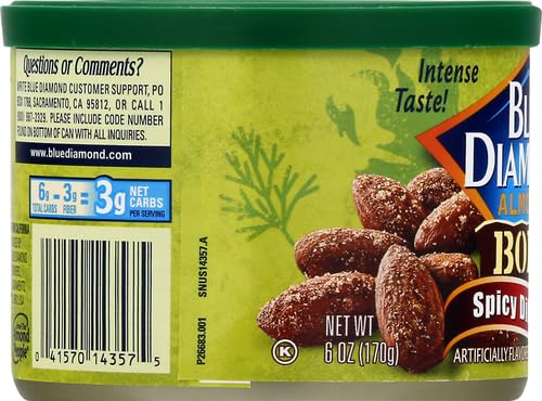 Blue Diamond Almonds Spicy Dill Pickle Flavored Snack Nuts, 6 Oz Resealable Can (Pack of 1)