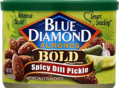 Blue Diamond Almonds Spicy Dill Pickle Flavored Snack Nuts, 6 Oz Resealable Can (Pack of 1)