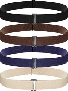 satinior 2/3/4 pack women elastic stretch belt invisible belts with flat buckle for jeans pants dresses(black, dark blue, khaki, brown,4 pack)