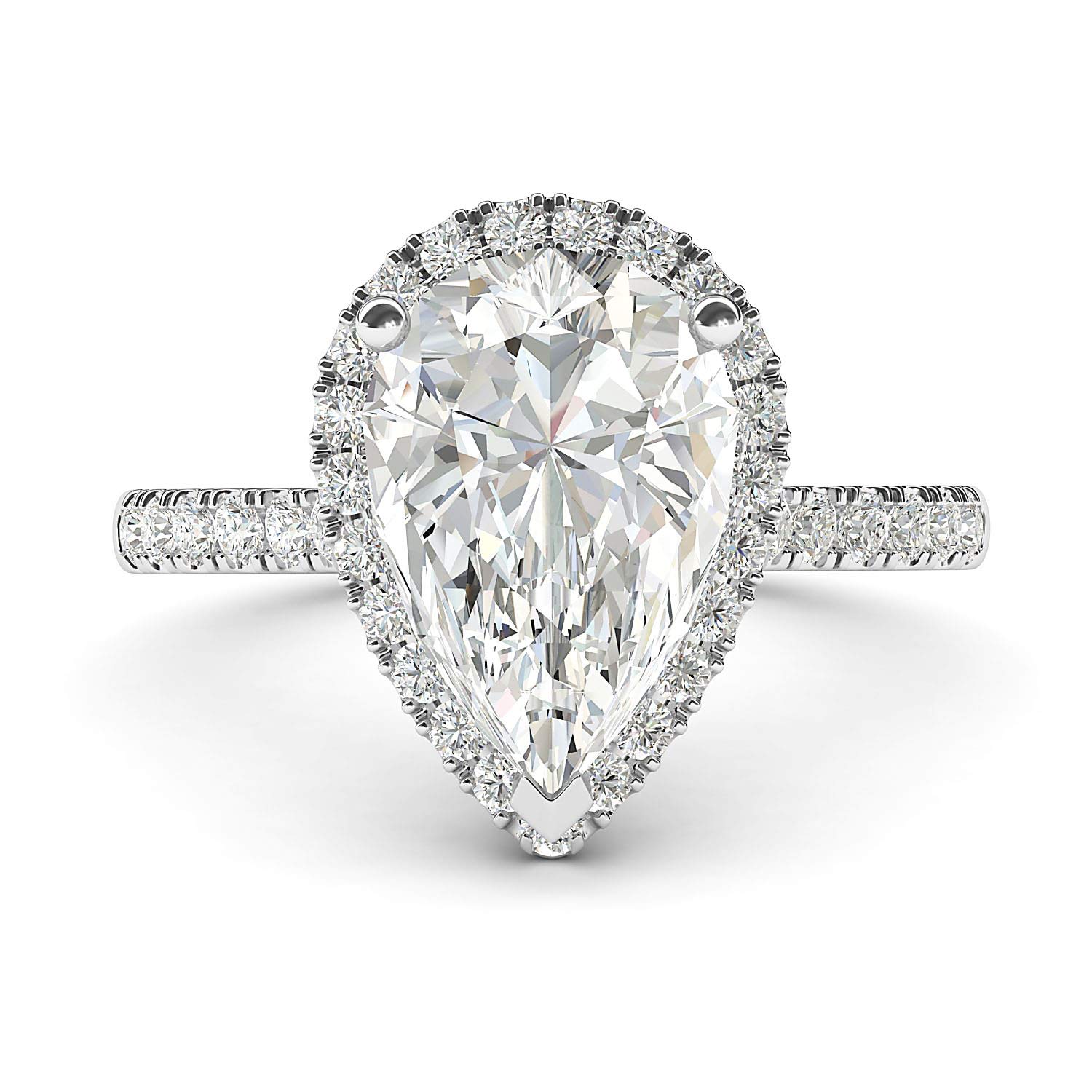 10k White Gold Simulated Pear-Shaped Diamond Halo Engagement Ring with Side Stones Promise Bridal Ring (7)