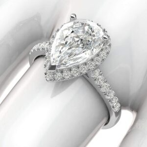 10k White Gold Simulated Pear-Shaped Diamond Halo Engagement Ring with Side Stones Promise Bridal Ring (7)